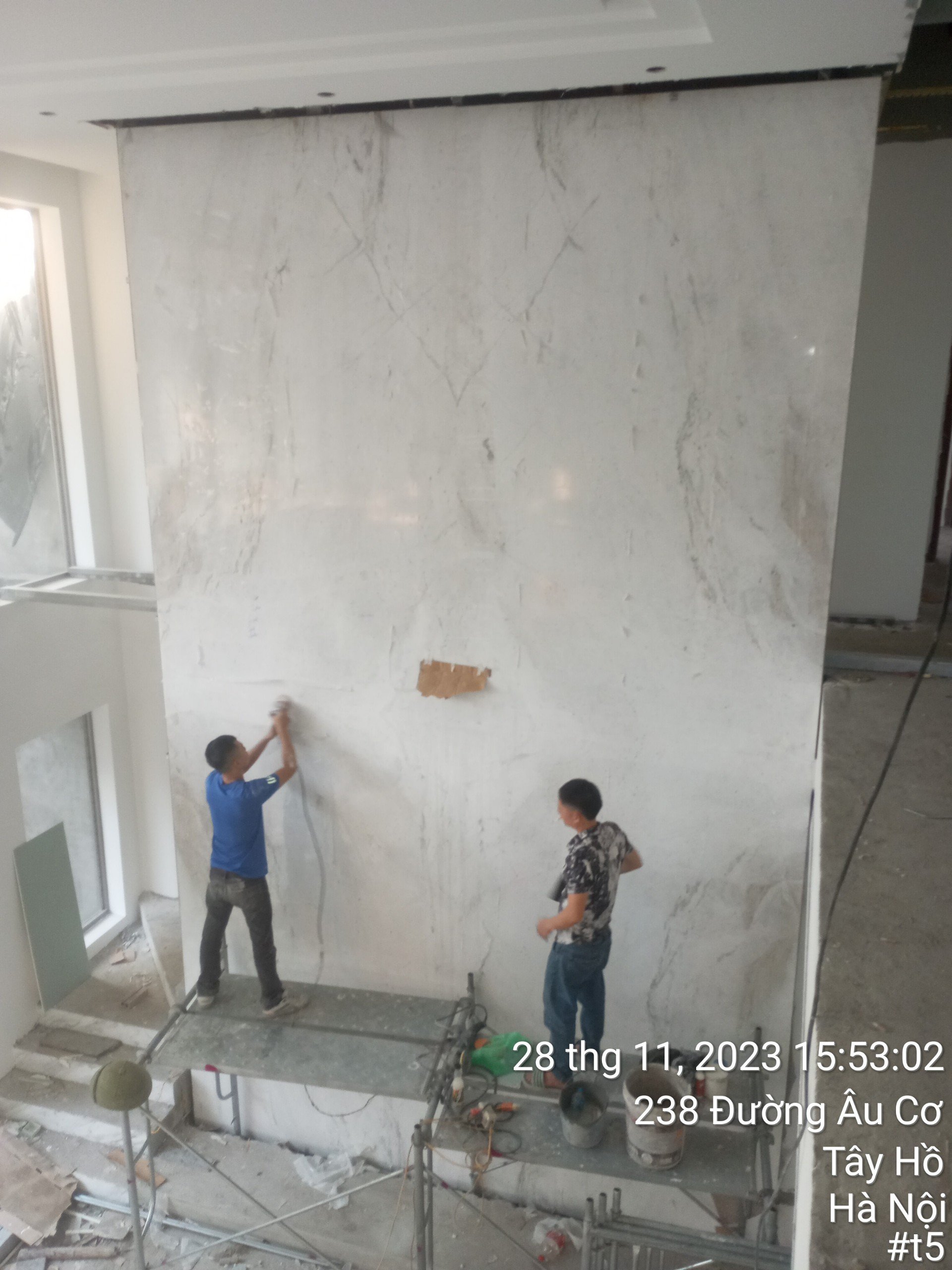 hi Công Tranh Đá Marble Ốp Vách Thông Tầng Công Trình Mr Trọng Hà Nội